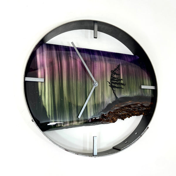 14” Northern Lights Live Edge Black Walnut Wood Wall Clock ...
